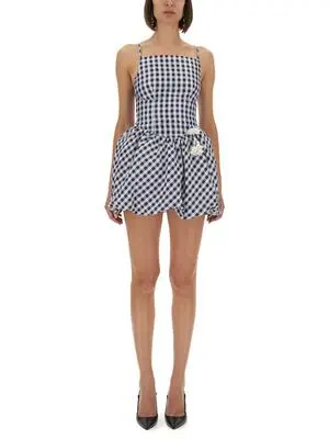 SELF-PORTRAIT Checkered Taffeta Mini Dress - Blue