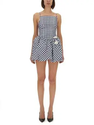 SELF-PORTRAIT Checkered Taffeta Mini Dress - Blue