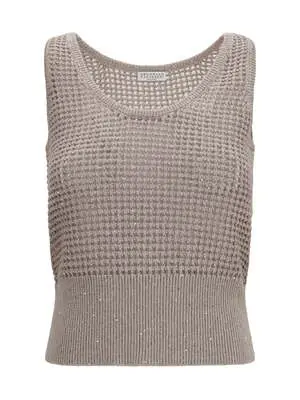 Brunello Cucinelli Perforated Sequin Tank Top - Cream
