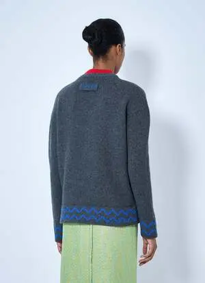 Marni Round Neck Textured Wool Sweater - Gray