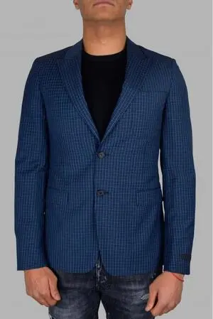 Prada Checkered Wool Blazer - Blue
