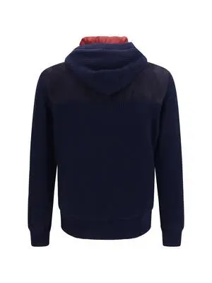 Brunello Cucinelli Suede And English Rib Knit Hooded Jacket - Blue