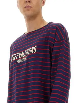 Valentino Garavani Long Sleeve T-shirt With Chez Print - Blue