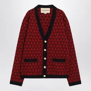 Valentino Garavani Jacquard Patterned Cardigan Toute La V Red/navy - Blue