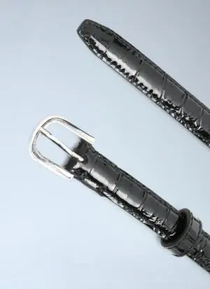 TOTEME Croco-embossed Patent Leather Belt - Black