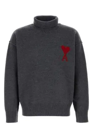 AMI Paris Dark Grey Wool Sweater - Gray