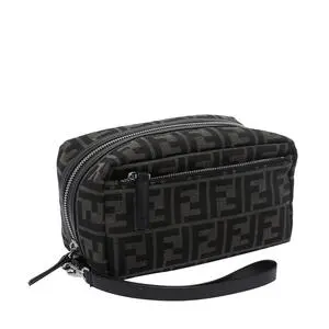 Fendi Ff Logo Double Zip Beauty Case - Brown
