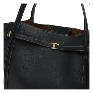 TOD'S Medium Leather Shopping Bag With T Timeless Logo