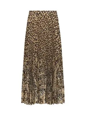 Etro Beige Printed Stretch Sablé Long Pleated Skirt - Multicolor