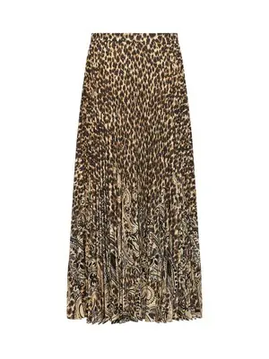 Etro Beige Printed Stretch Sablé Long Pleated Skirt