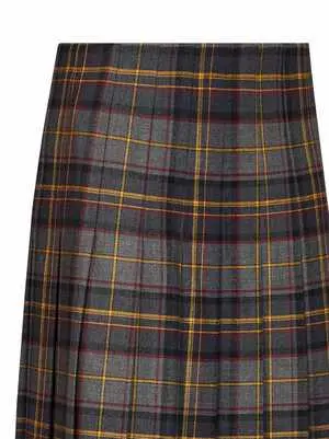 Etro Stretch Wool Plaid Pleated Short Skirt