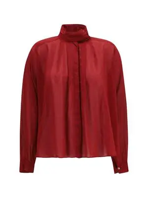 FORTE_FORTE Pleated High-neck Blouse - Red