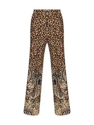 Etro Beige Silk Crêpe De Chine Printed Trousers - Multicolor