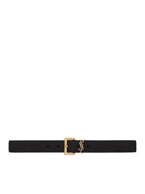 Saint Laurent Cassandre Belt With Square Buckle In Hammered Leather - Black