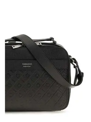 FERRAGAMO Leather Crossbody Bag With Embossed Gancini Pattern