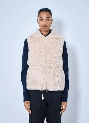Moncler Sherpa-lined Knitted Vest - Cream