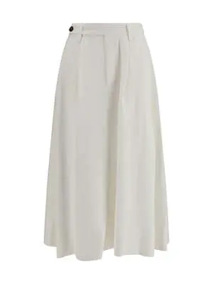 Brunello Cucinelli Fluid Twill Tailored Skirt With Monili - White