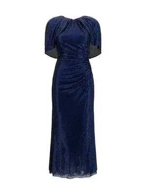 SELF-PORTRAIT Midi Dress With Cape Sleeves And Crystals - Blue
