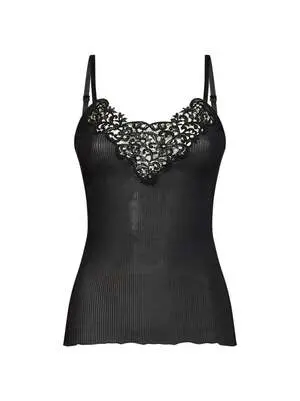 Saint Laurent Black Ribbed Silk Knit Guipure Tank Top - Multicolor