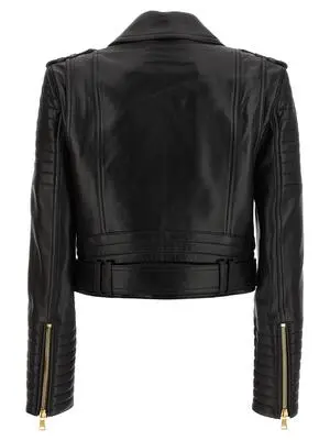 Balmain Leather Biker Crop Jacket