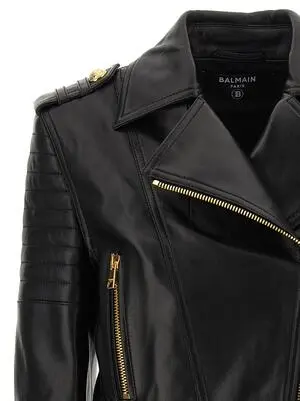 Balmain Leather Biker Crop Jacket