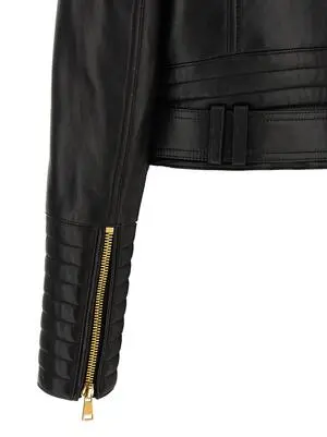 Balmain Leather Biker Crop Jacket