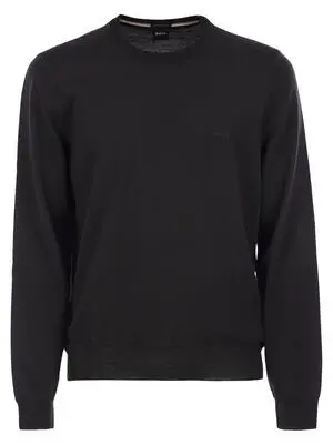 BOSS Regular Fit Virgin Wool Jumper With Embroidered Logo - Black