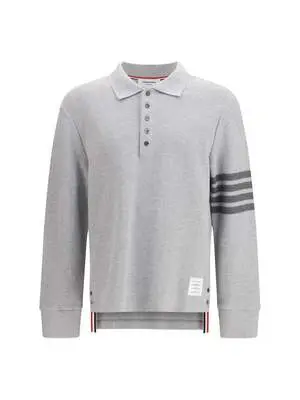 Thom Browne Piqué Long-sleeve Polo - Gray
