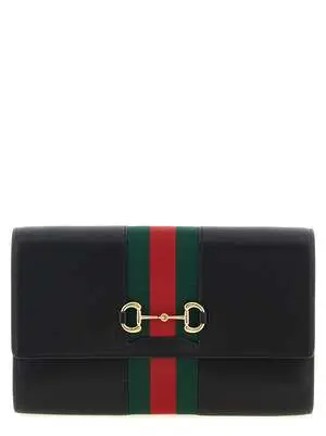 Gucci Horsebit Web' Wallet On Chain - Black