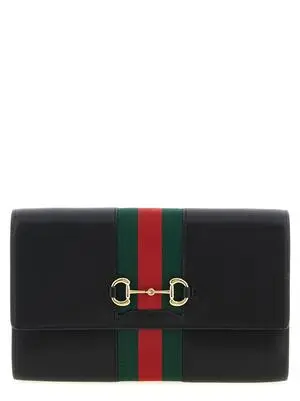 Gucci Horsebit Web' Wallet On Chain - Black