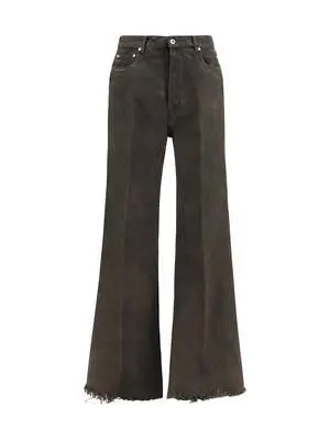 Rick Owens Flared Frayed Hem Cotton Jeans - Green