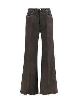 Rick Owens Flared Frayed Hem Cotton Jeans - Green