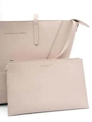 Brunello Cucinelli Calf Leather Tote Bag With Pouch - Multicolor