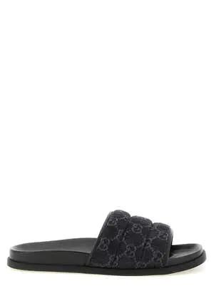 Gucci Gg Denim Slides - Black