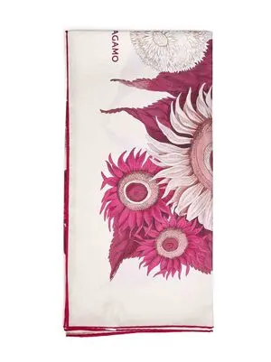 FERRAGAMO Ivory And Burgundy And Fuchsia Girasoli-print Silk Scarf - Multicolor