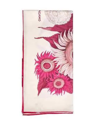 FERRAGAMO Ivory And Burgundy And Fuchsia Girasoli-print Silk Scarf - Multicolor