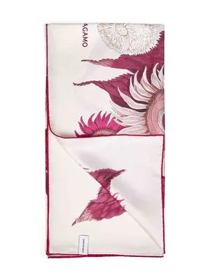 FERRAGAMO Ivory And Burgundy And Fuchsia Girasoli-print Silk Scarf - Multicolor