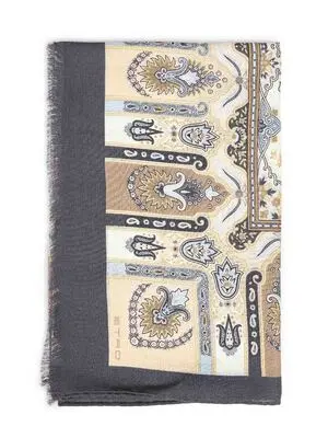 Etro Cream Wool And Silk Scarf With Floral Paisley Pattern - Multicolor