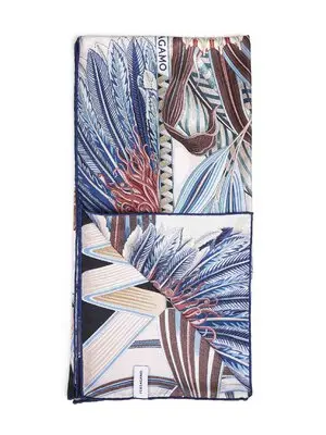 FERRAGAMO Ivory And Blue Fiori E Farfalle-print Silk Scarf - Multicolor