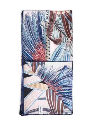 FERRAGAMO Ivory And Blue Fiori E Farfalle-print Silk Scarf - Multicolor