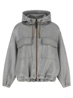 Brunello Cucinelli Shiny Zipper Pull' Bomber Jacket - Silver