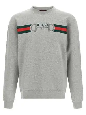 Gucci Web Ribbon And Horsebit Sweatshirt - Gray