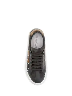 FERRAGAMO Gancini Leather And Suede Sneakers - Gray