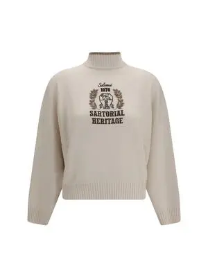 Brunello Cucinelli High Neck Embroidered Pullover Sweater - White