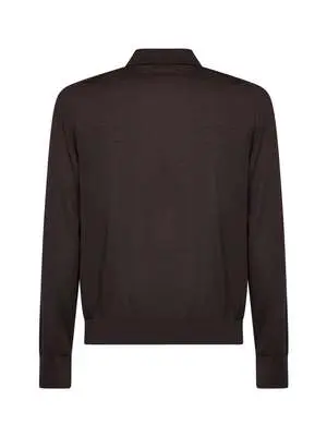 Prada Abbigliamento Dark Brown Combed Wool Long-sleeved Polo Shirt - Multicolor