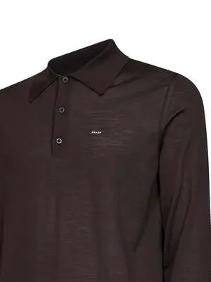 Prada Abbigliamento Dark Brown Combed Wool Long-sleeved Polo Shirt - Multicolor