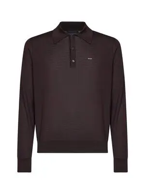 Prada Abbigliamento Dark Brown Combed Wool Long-sleeved Polo Shirt - Multicolor