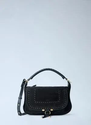 Chloé Marcie Medium Studded Suede Shoulder Bag - Black