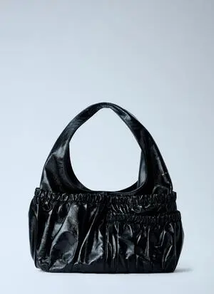 Marni Gathered Leather Shoulder Bag - Black