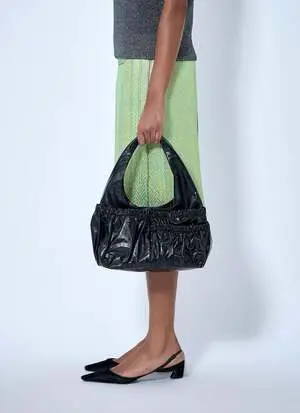 Marni Gathered Leather Shoulder Bag - Black